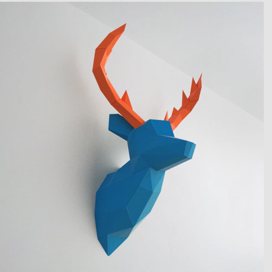 Cabeça de alce cervo veado de decoração de parede azul e laranja